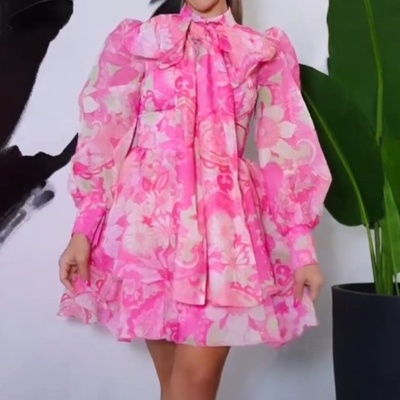 ASOS | Dresses | Nwt Asos Luxe Rare Chiffon Floral Barbie Pink Mini ...